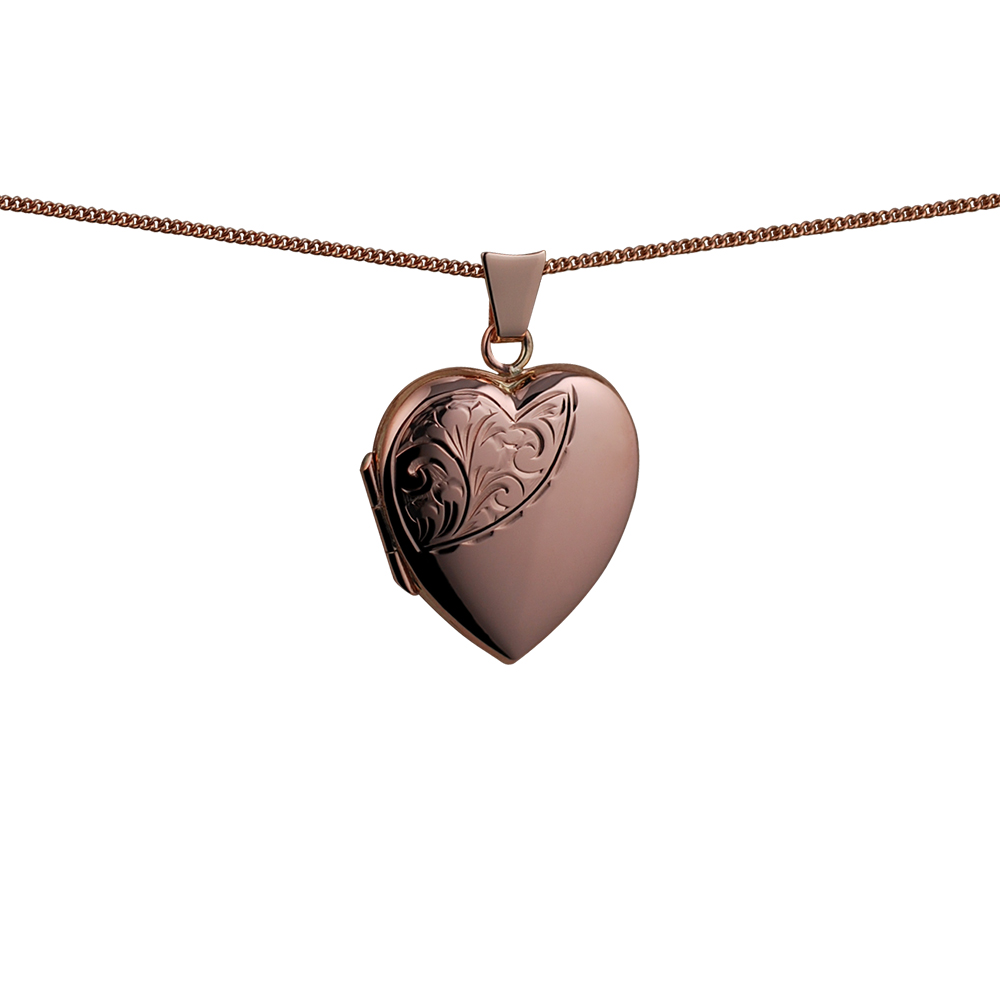 9ct Rose Gold 21x19mm heart shaped half hand engraved Locket with a 1mm ...