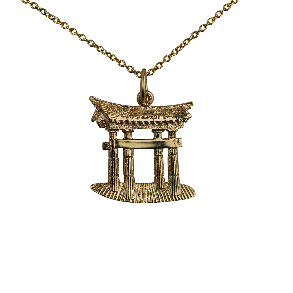 9ct Gold 20x18mm Torii Gate Pendant with a 1.1mm wide cable Chain ...